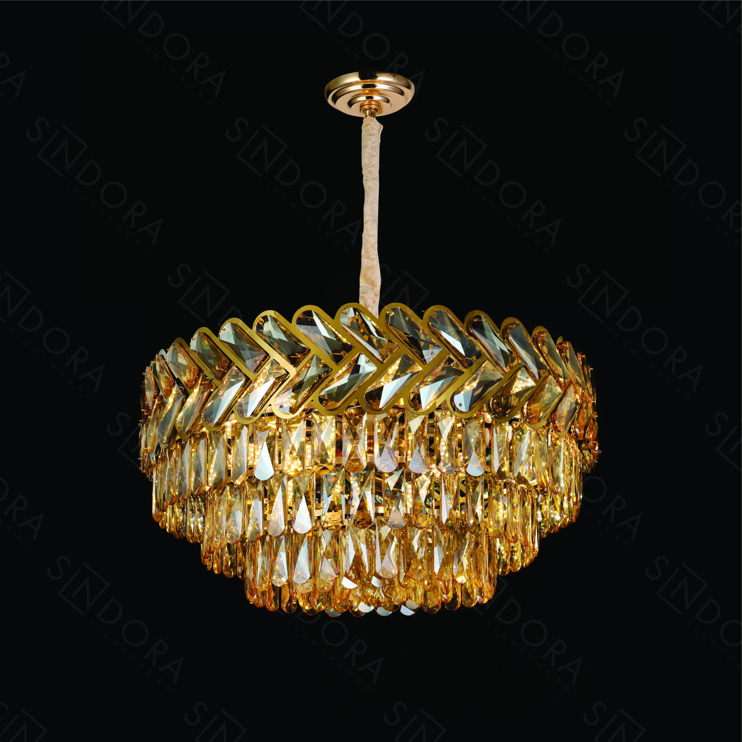 Pendente em Inox Dourado com Cristal Amber 60×30CM